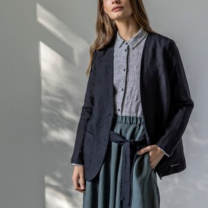 Collarless Linen Jacket for Women, Buttoned Linen Cardigan, Linen ...