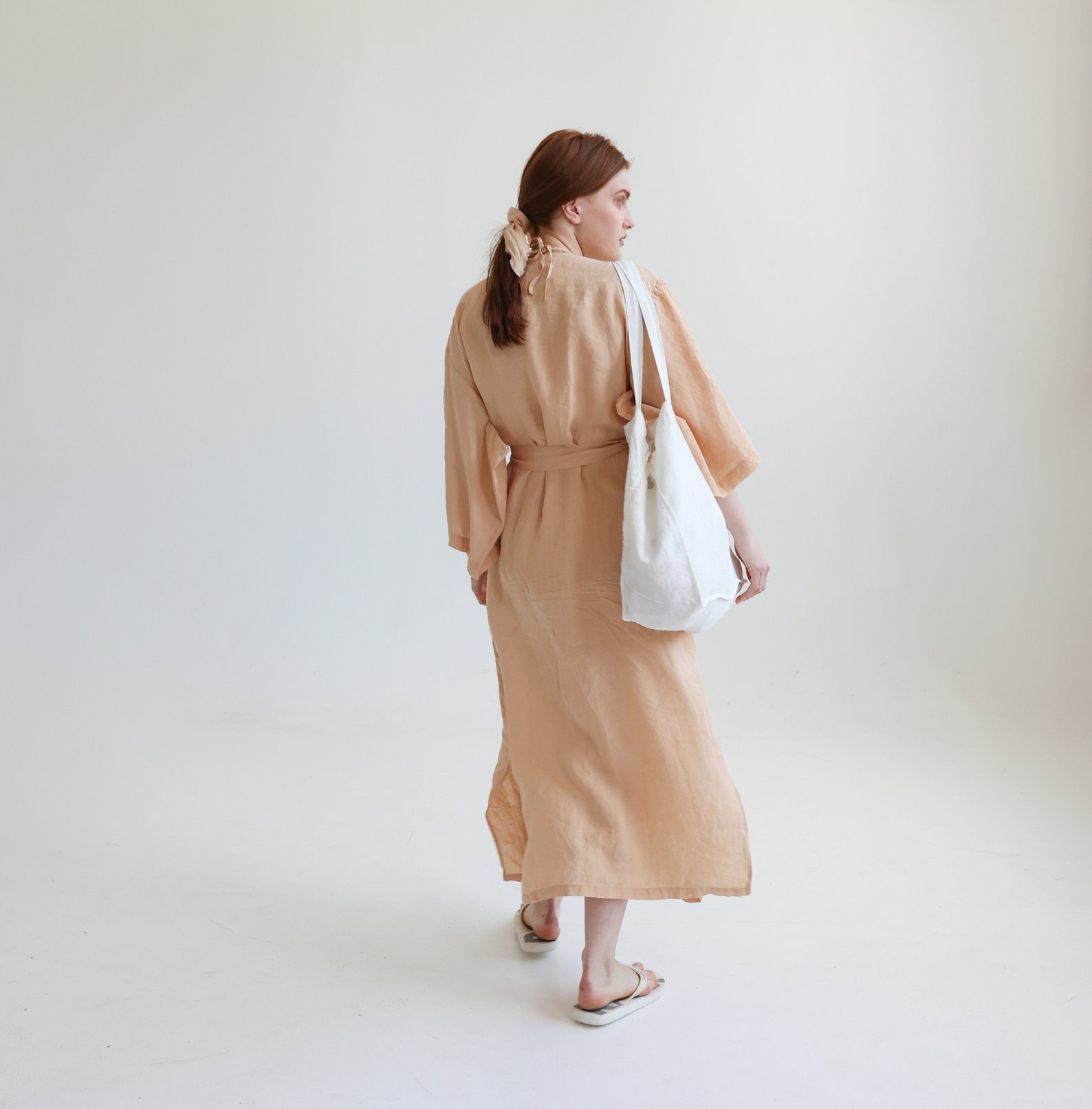 Linen Dress Coat With Kimono Sleeves, Linen Kimono Robe for Women ...