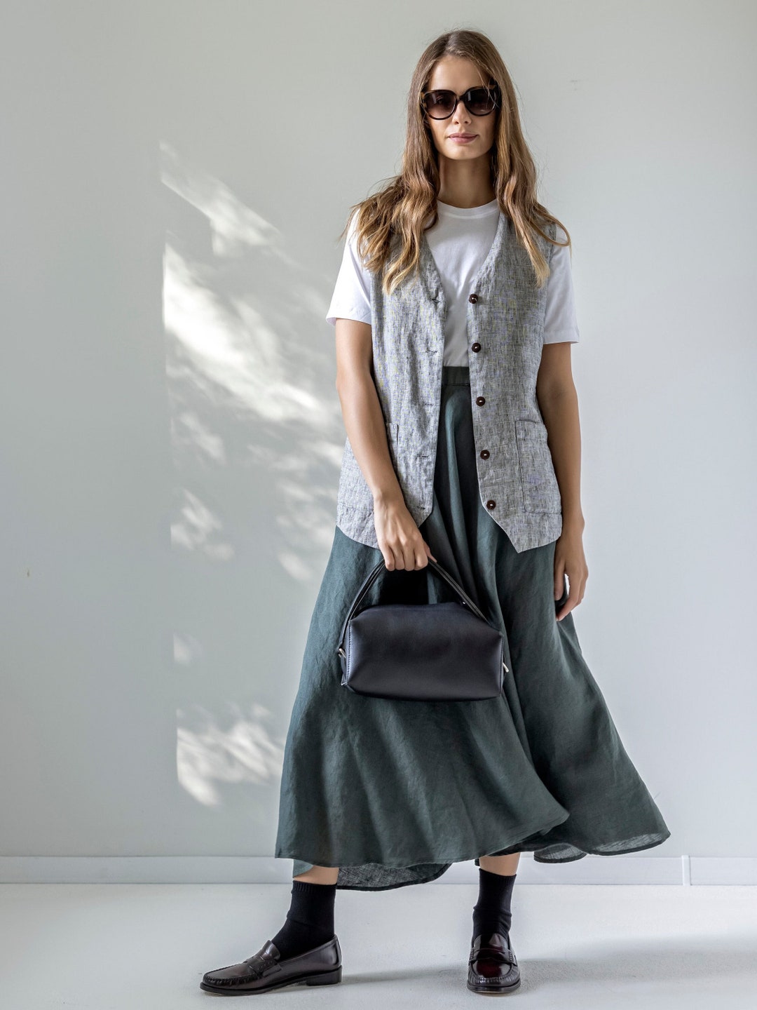 Oversize Linen Vest, Women Linen Vest With Pockets, Linen Waistcoat ...