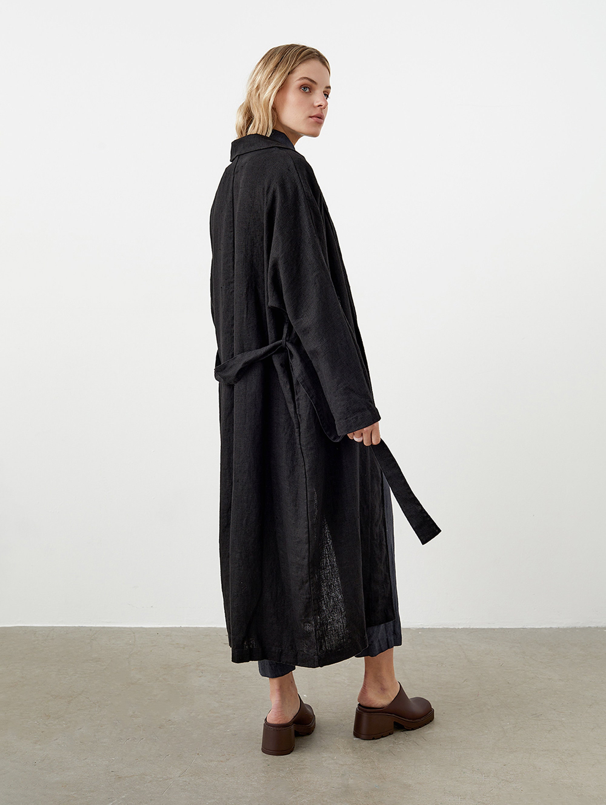 Heavy Linen Kimono Coat, Linen Duster, Linen Robe, Maxi Coat, Linen ...