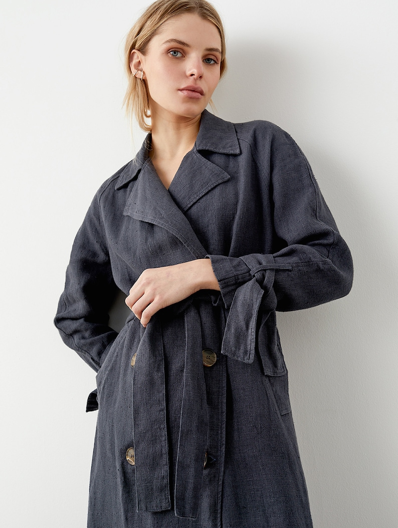 Double-breasted Linen Coat, Sustainable Linen Duster, Heavy Linen ...