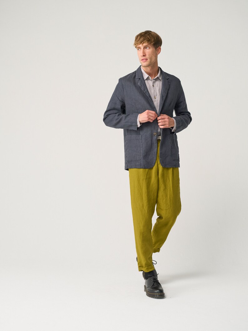 Buttoned Linen Jacket for Men With No Lining, Heavy Linen Blazer With ...