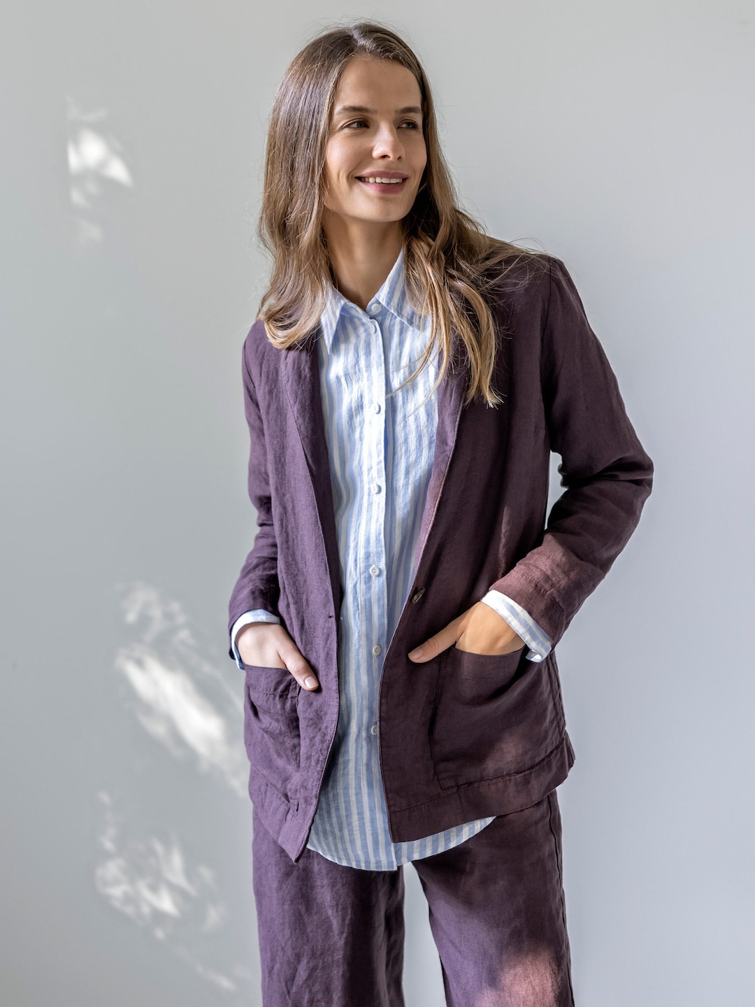 Casual Linen Jacket With Pockets, Long Linen Cardigan, Linen Suit ...