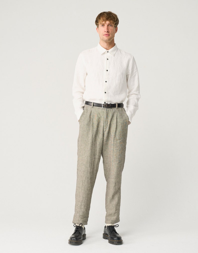Tapered Linen Pants for Men With Zipper and Elastic Back, Slightly ...