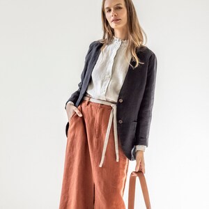 Collarless Linen Jacket for Women, Buttoned Linen Cardigan, Linen ...