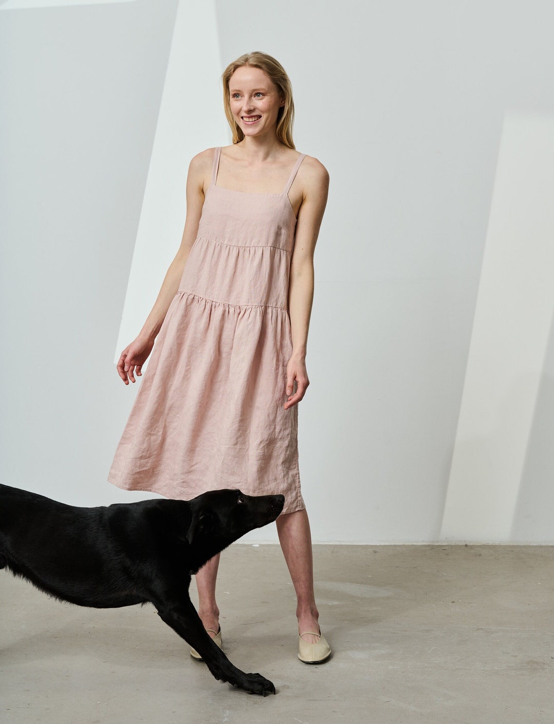 Linen Smock Dress With Spaghetti Straps, Empire Linen Dress With ...