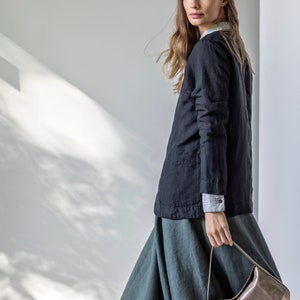 Collarless Linen Jacket for Women, Buttoned Linen Cardigan, Linen ...