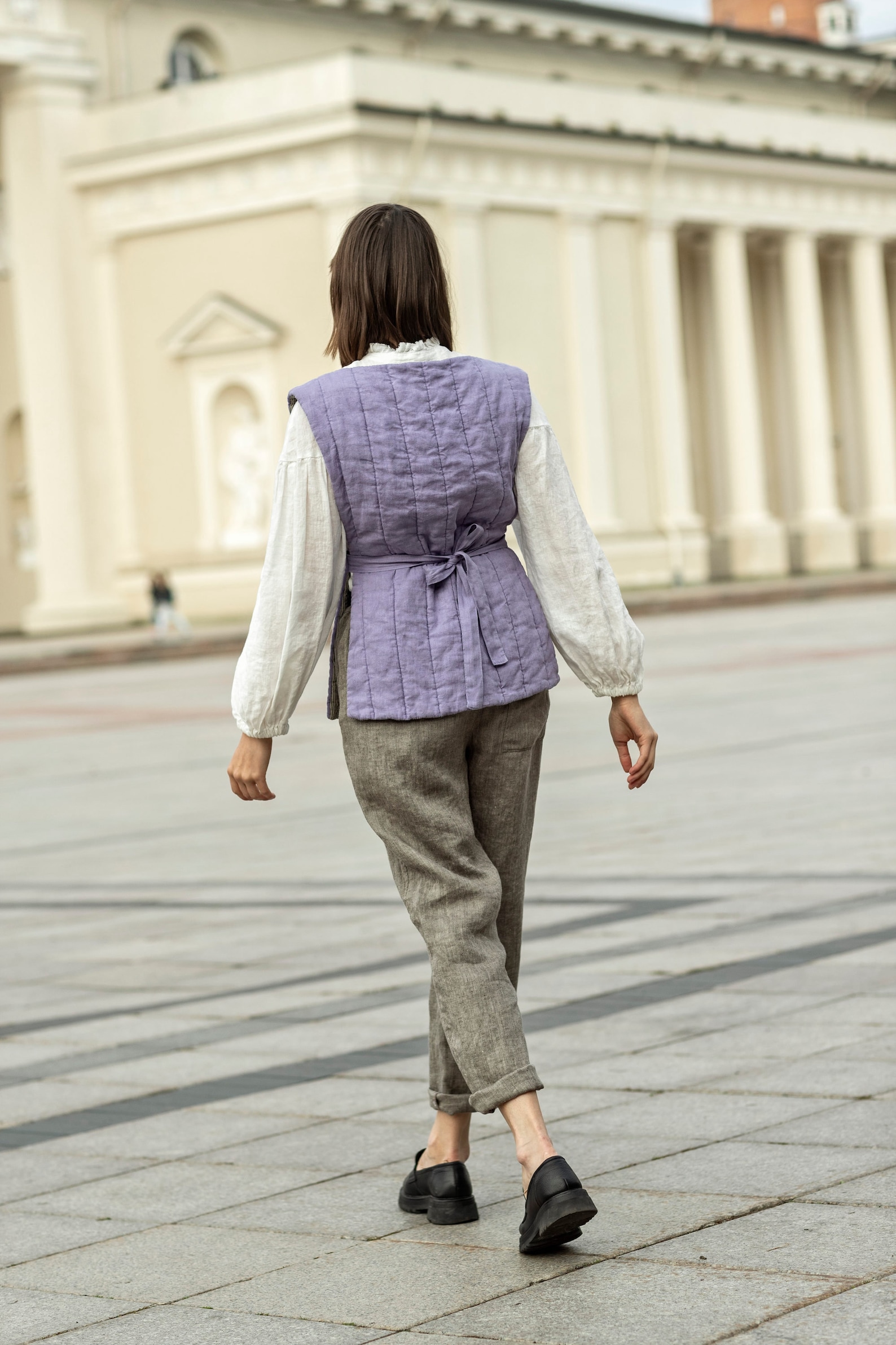 Quilted Vest for Women, Reversible Linen Vest, Tie Side Vest, Padded ...