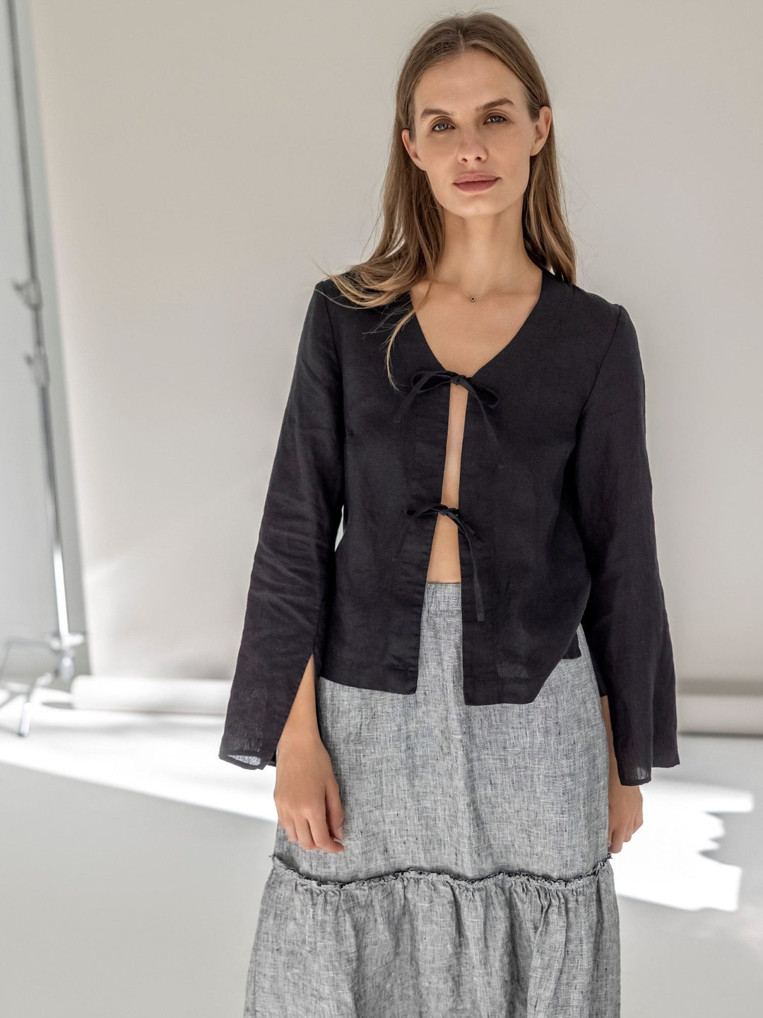 Boho Linen Jacket, Linen Cardigan With Tie Strings, Hippy Jacket, Linen ...