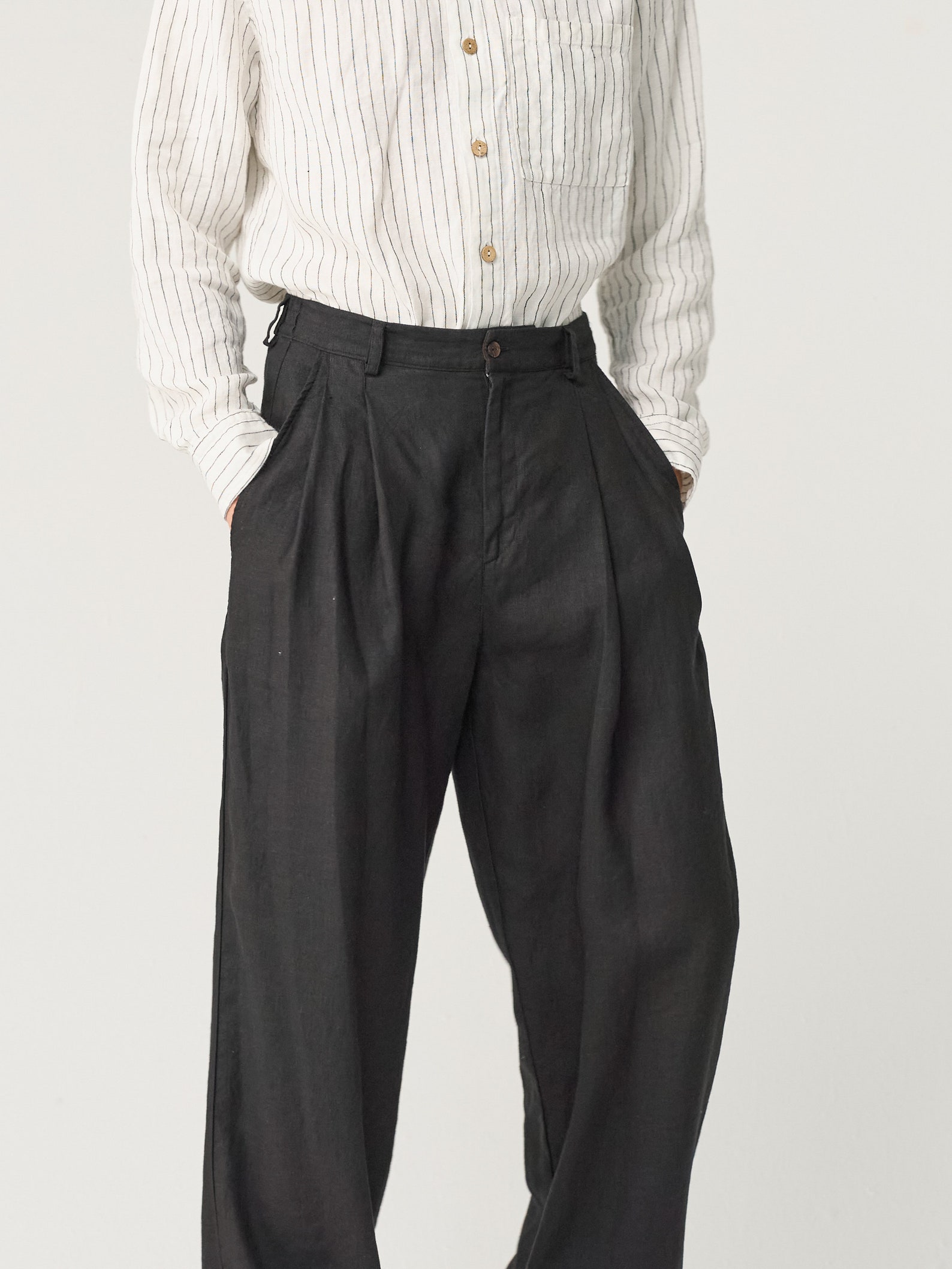 Wide Leg Linen Pants for Men, Heavy Linen Trousers With Pockets, High ...