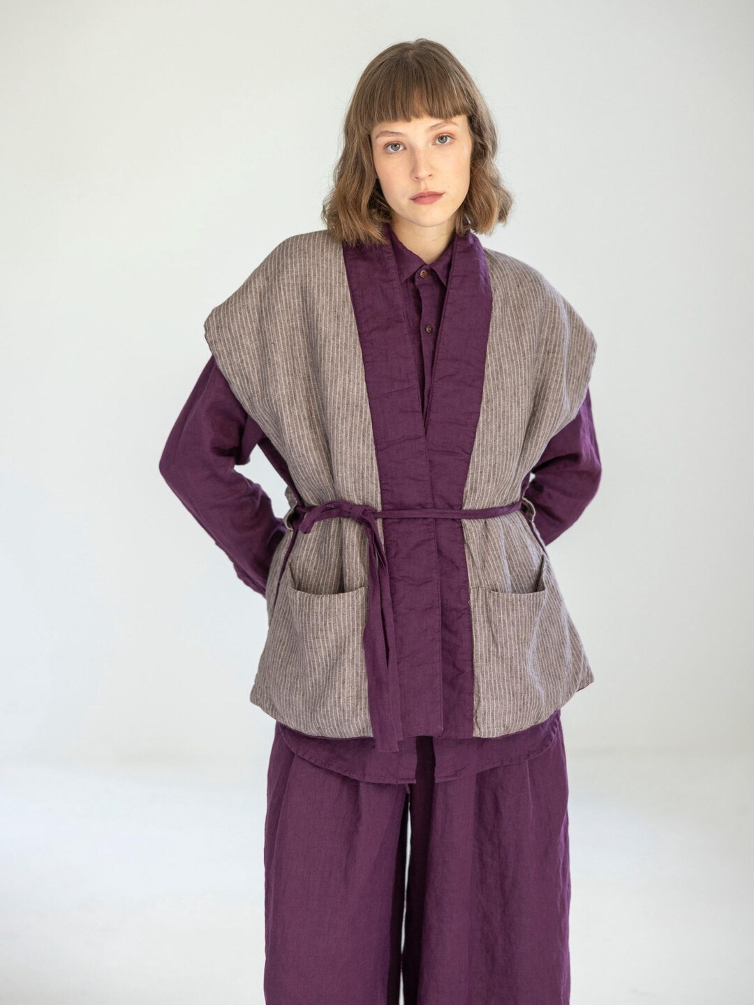 Reversible Linen Vest Top, Quilted Vest Jacket With Pockets, Oversized ...