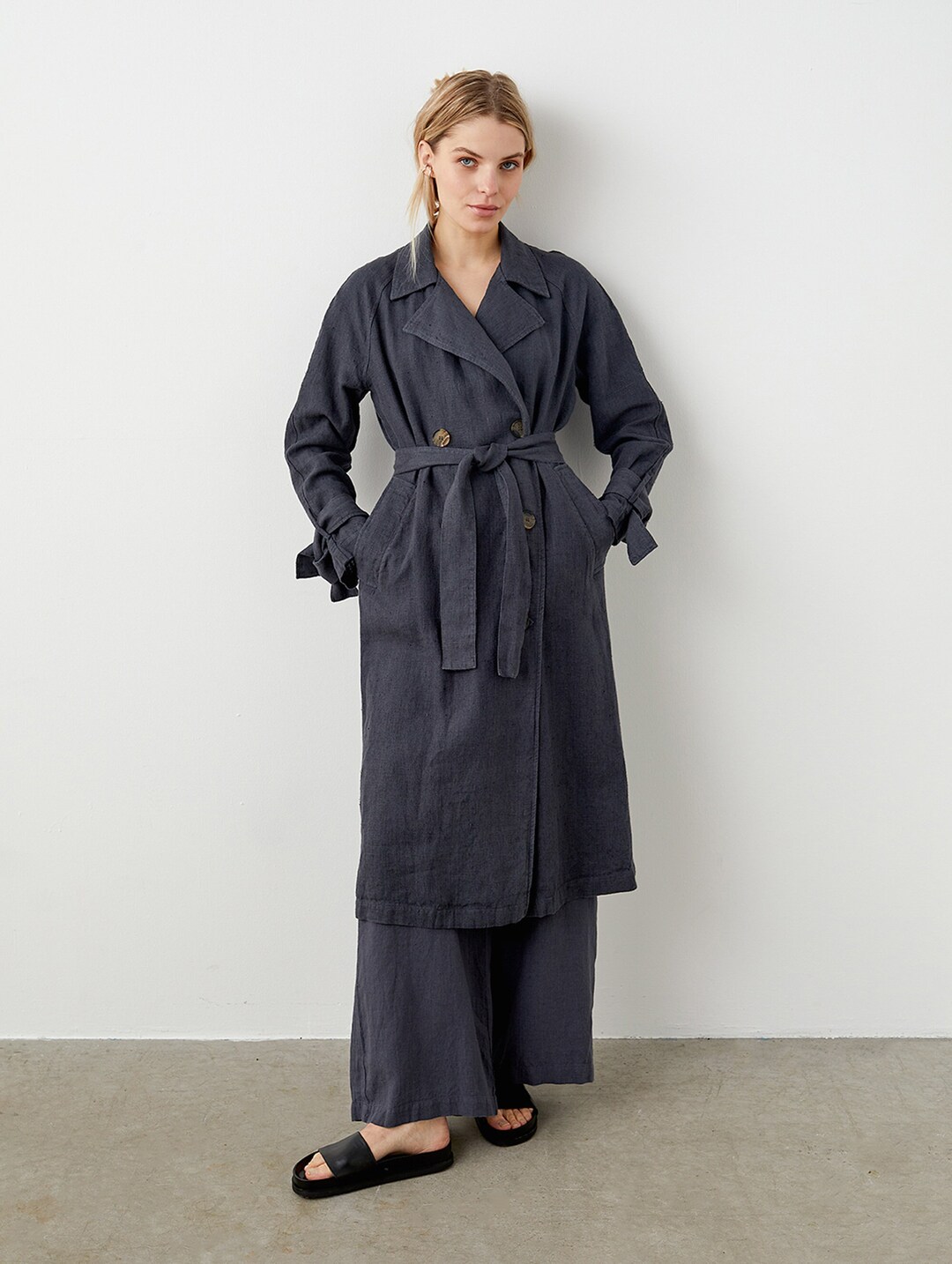 Double-breasted Linen Coat Sustainable Linen Duster Heavy - Etsy