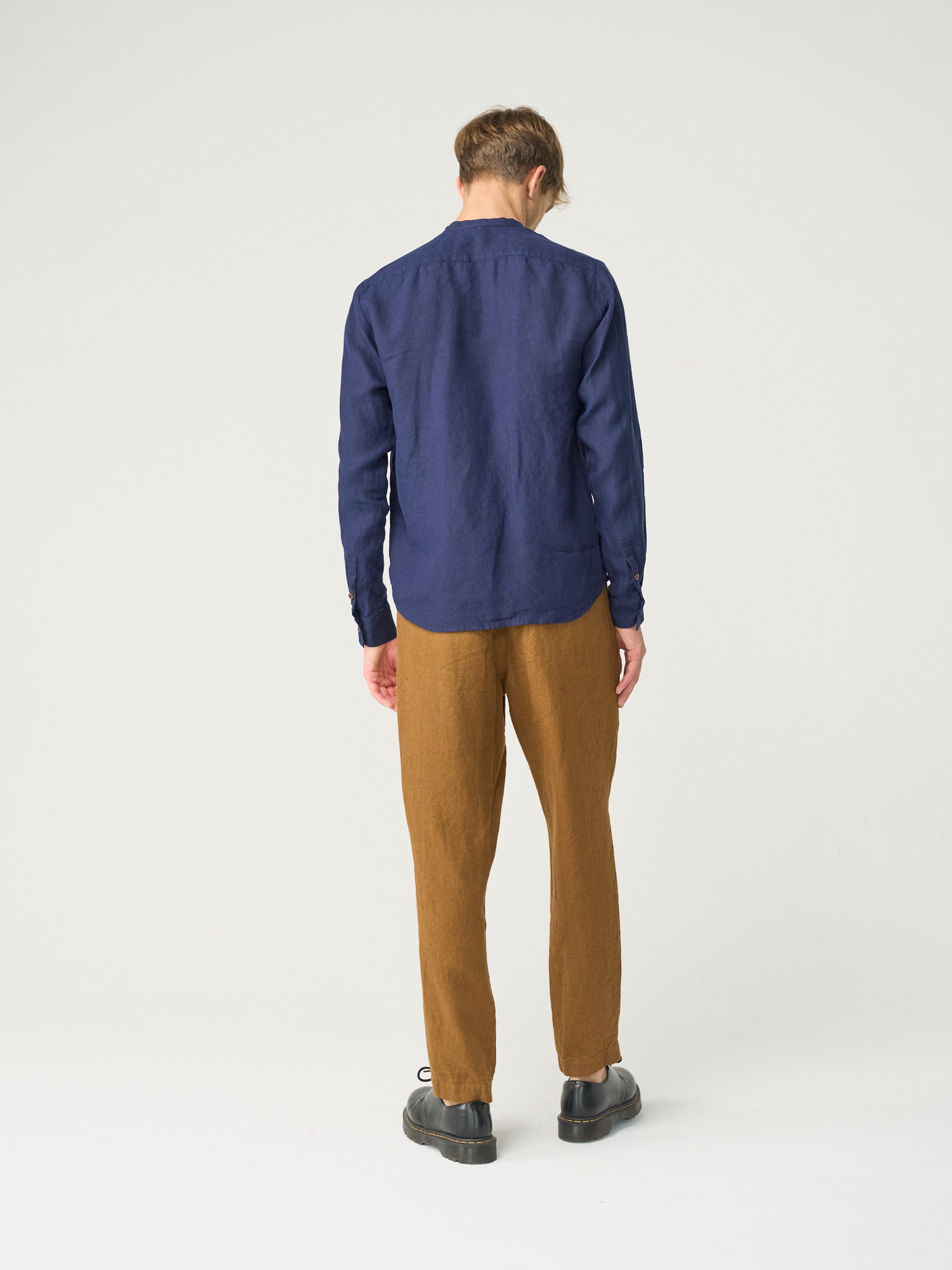 Linen Shirt With Thin Band Collar, Full-sleeve Linen Top for Men ...