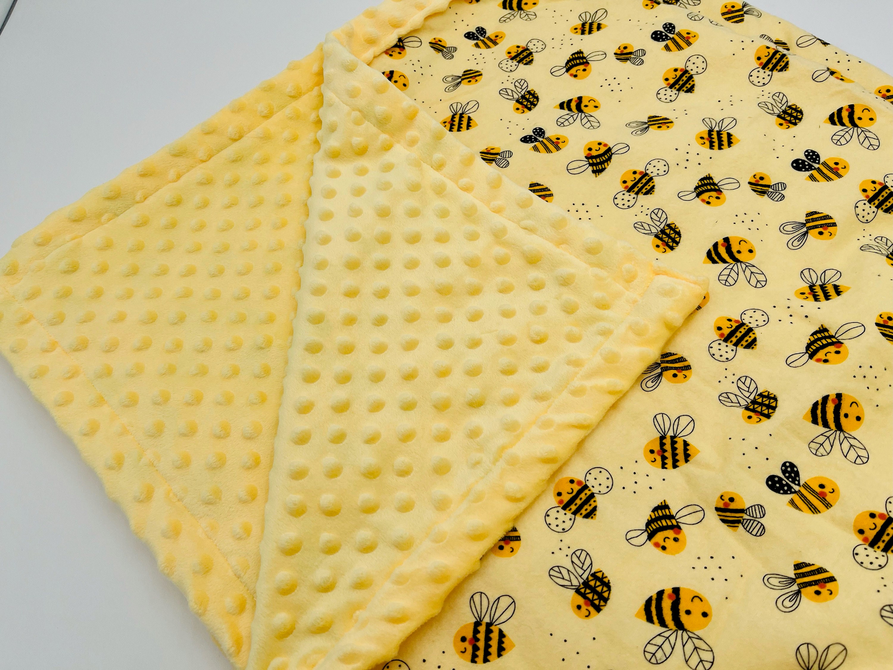 Bumble Bees Baby Blanket Set - Cute Bees Flannel + Minky Dot (yellow ...