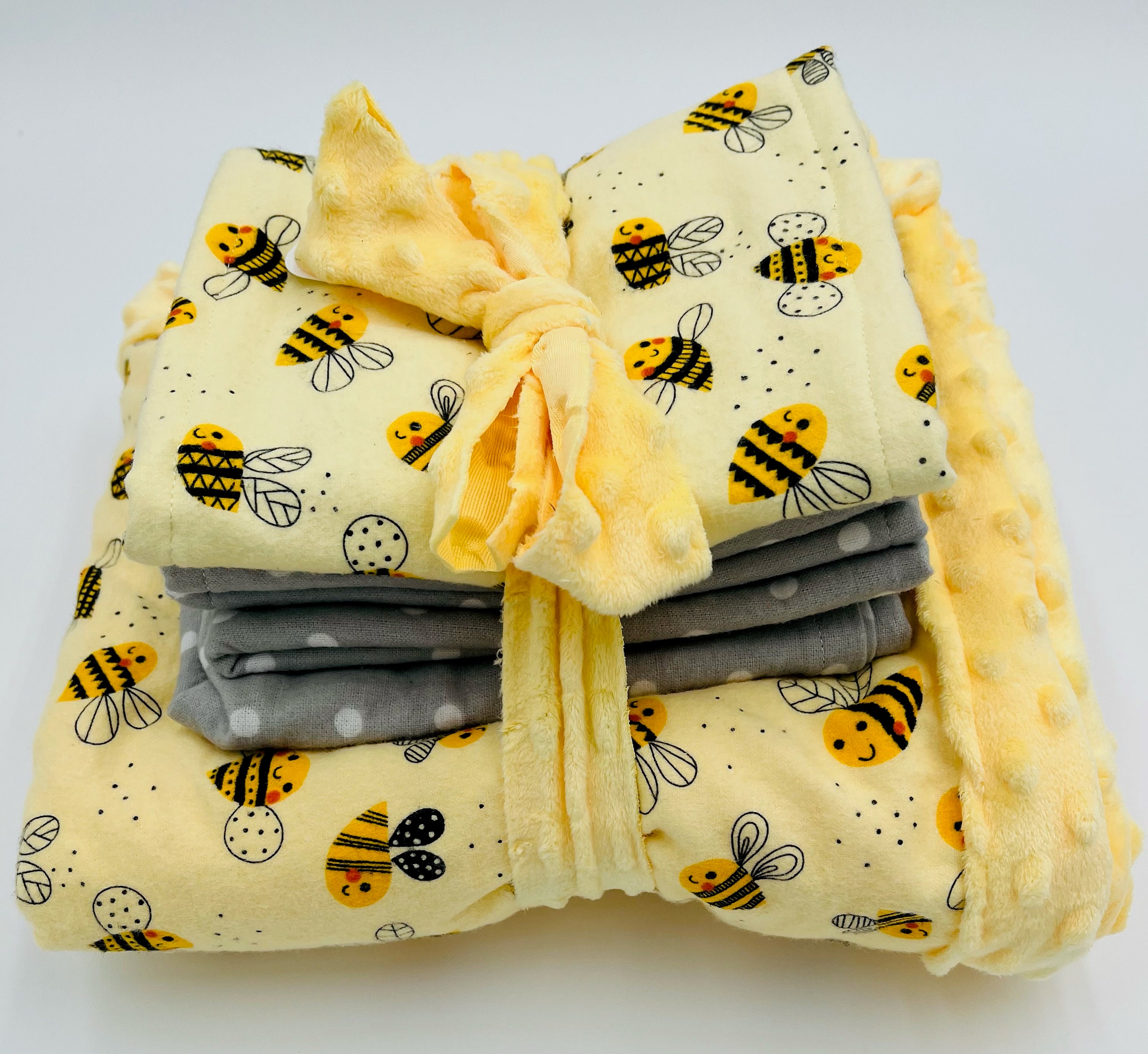 Bumble Bees Baby Blanket Set - Cute Bees Flannel + Minky Dot (yellow) - Etsy
