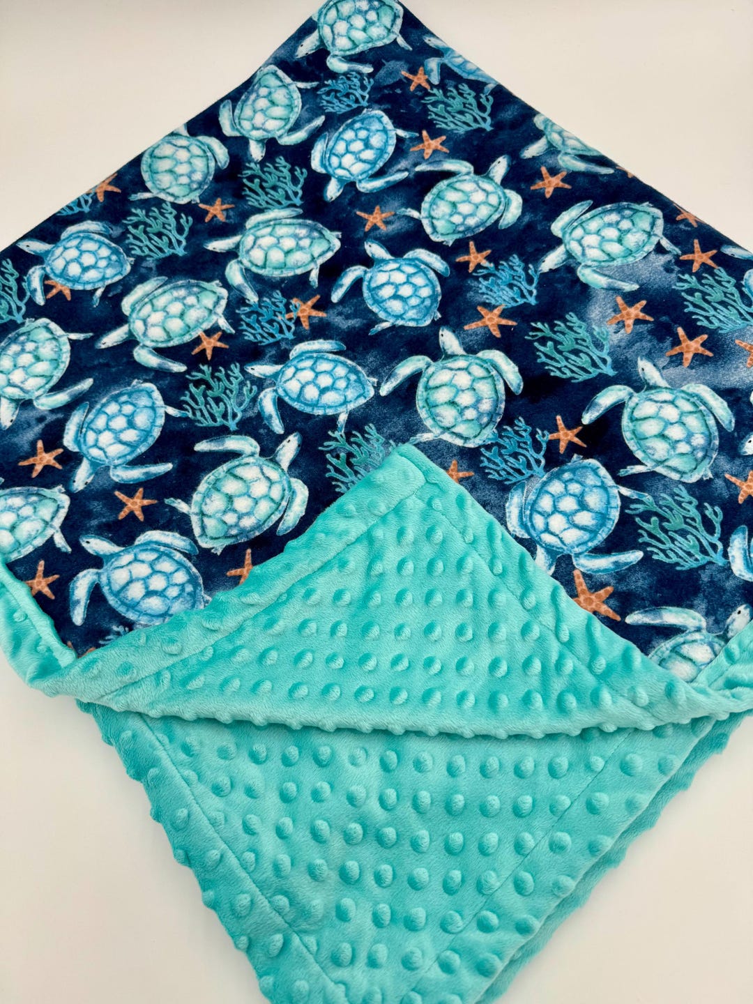 Sea Turtles Baby Blanket Set - Sea Turtles + Minky Dot (aqua) - Etsy