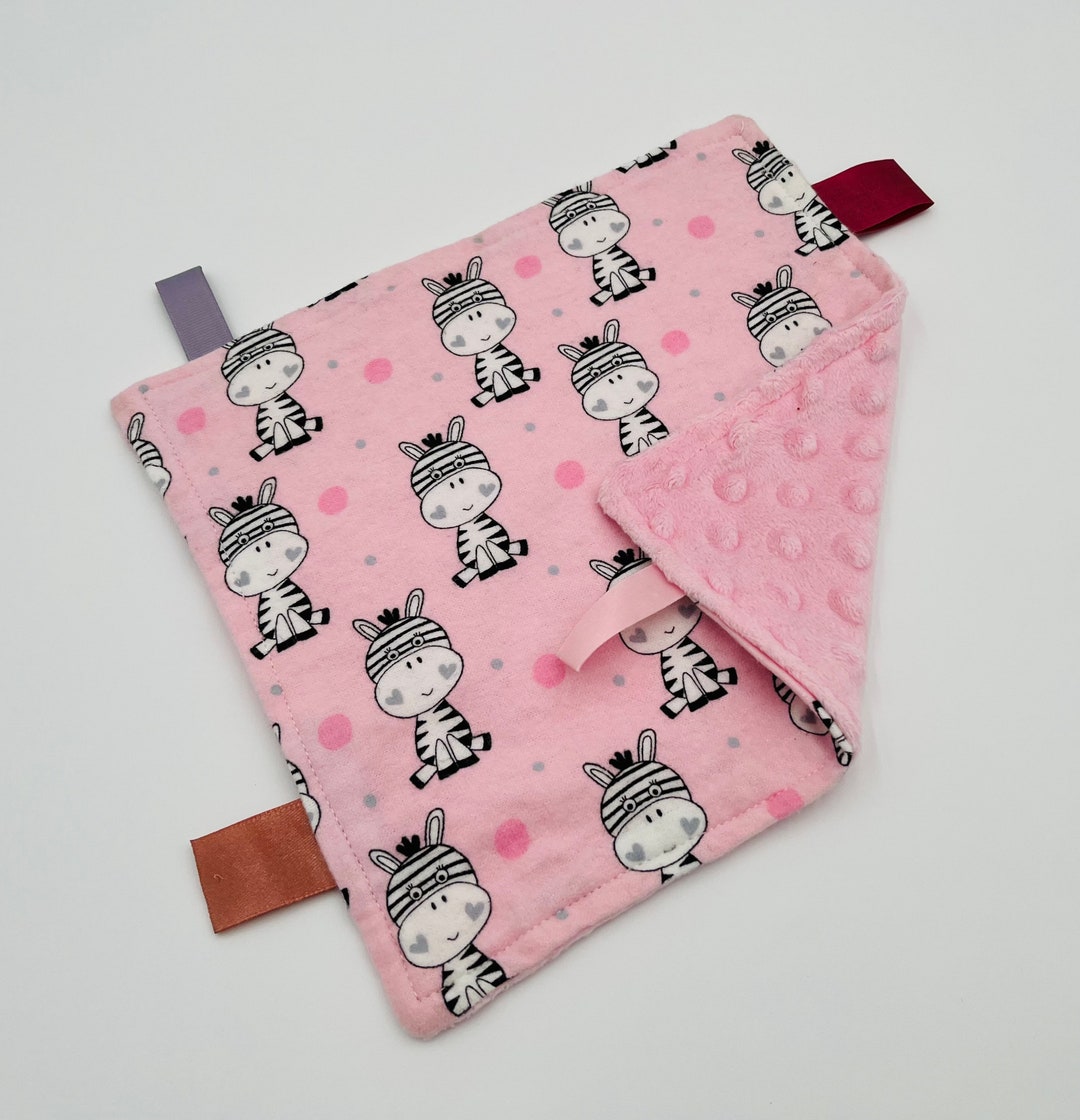 Zebra Lovey Flannel and Minky Sensory Blanket - Zebra Flannel + Pink ...