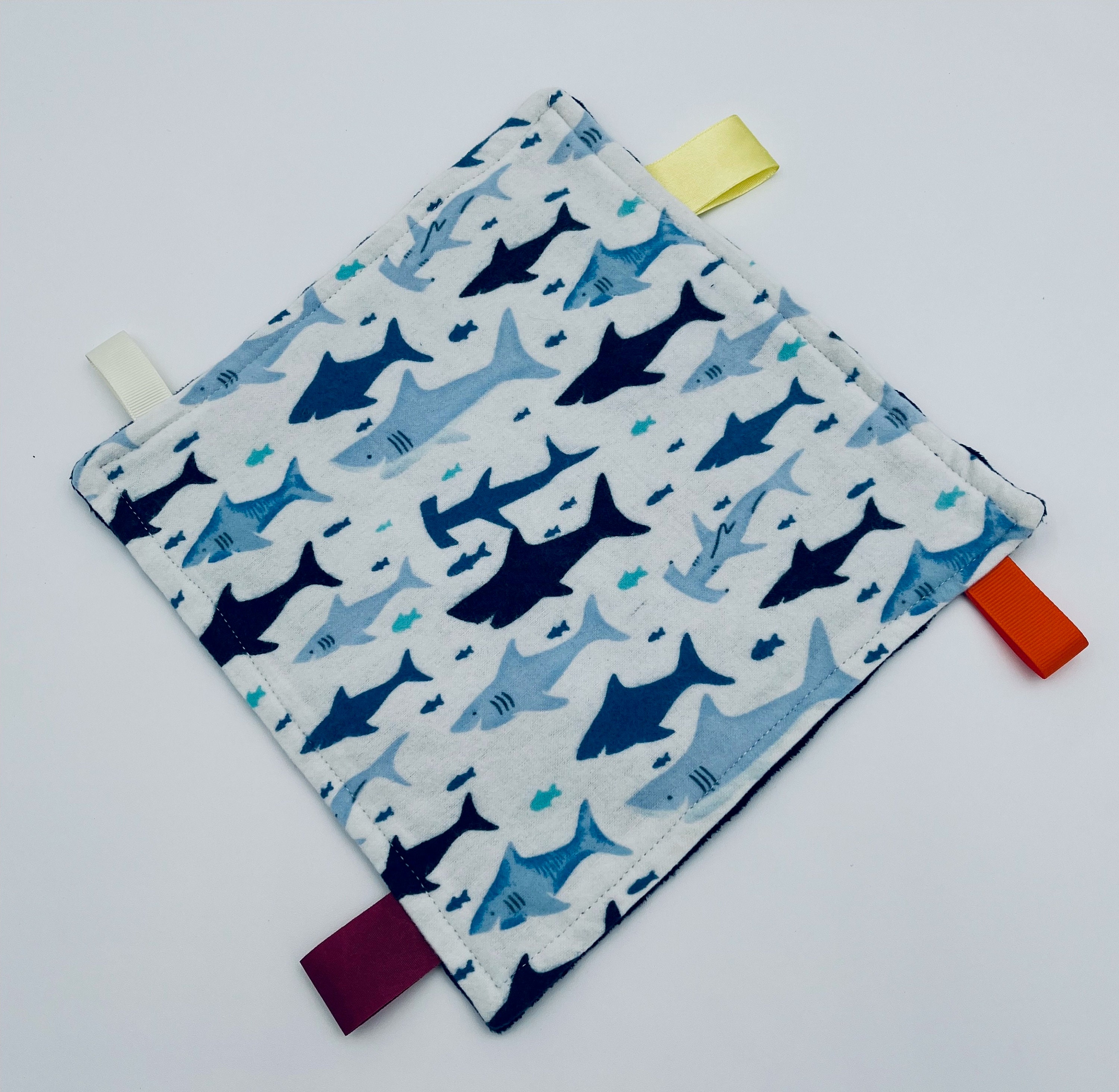 Shark Lovey Flannel and Minky Sensory Blanket - Shark Flannel + Navy ...