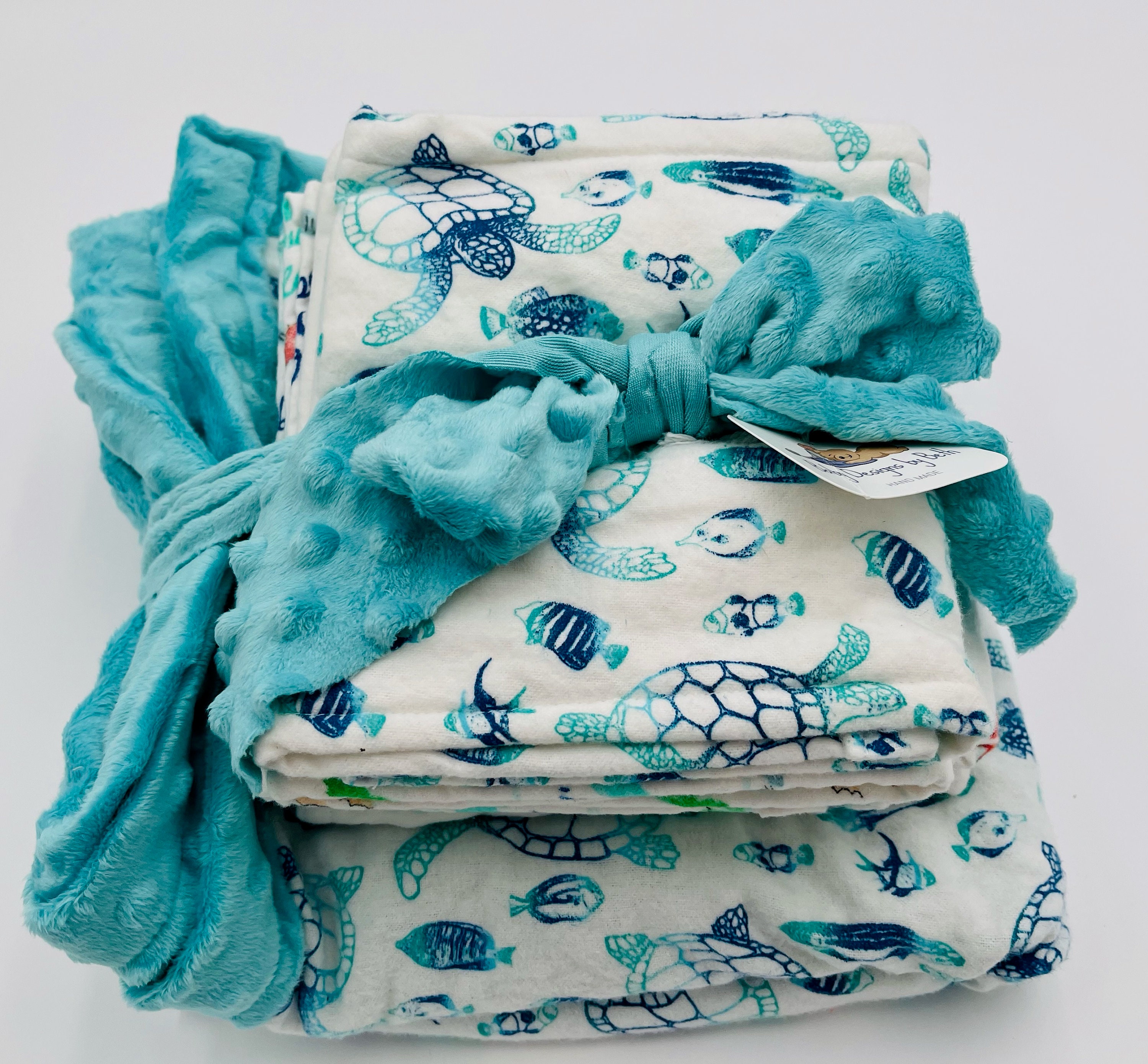 Sea Turtles Baby Blanket Set - Cute Sea Turtles Flannel + Minky Dot ...