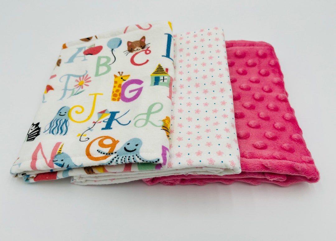 Alphabet Burp Cloth Trio - Alphabet Characters Flannel + Pink Floral ...