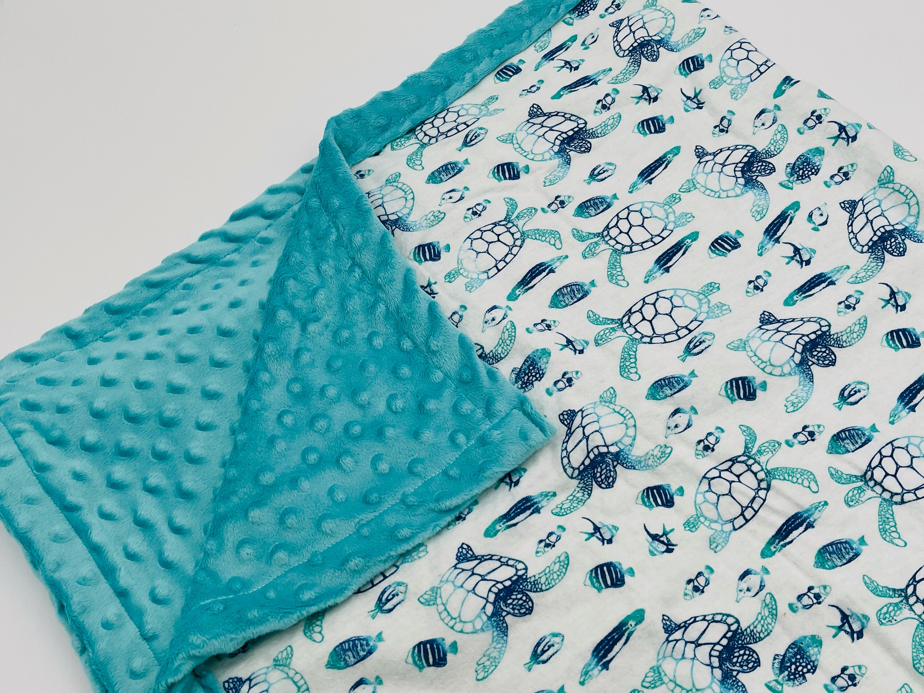 Sea Turtles Baby Blanket Set - Cute Sea Turtles Flannel + Minky Dot ...