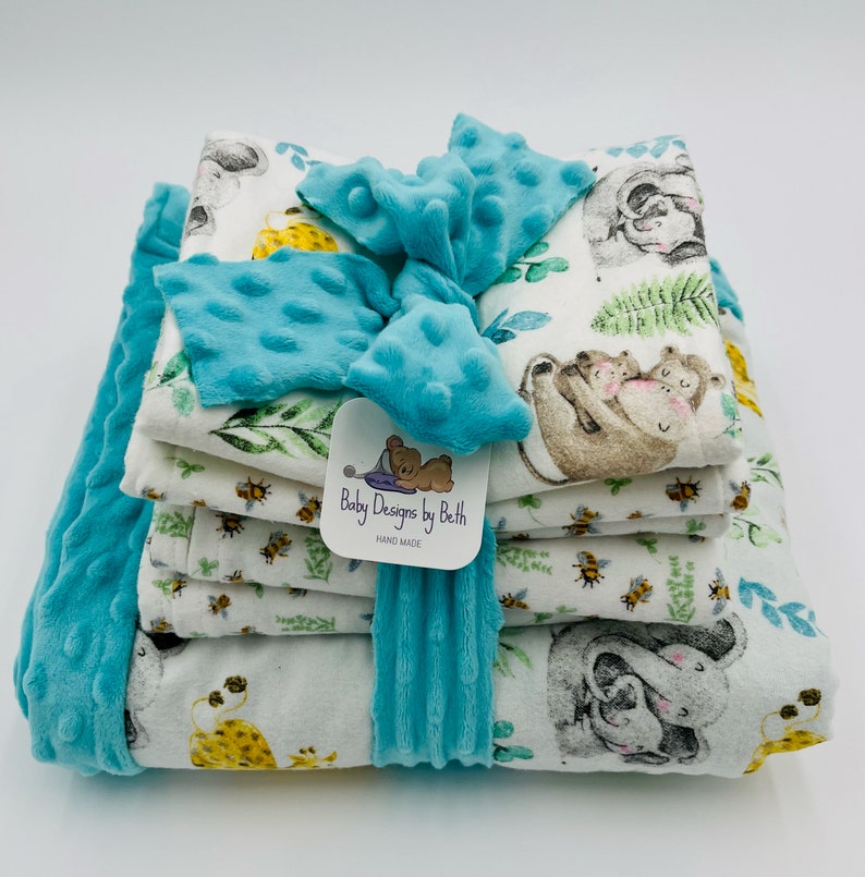 Safari Animal Baby Blanket Set - Safari Animal Flannel + Minky Dot ...