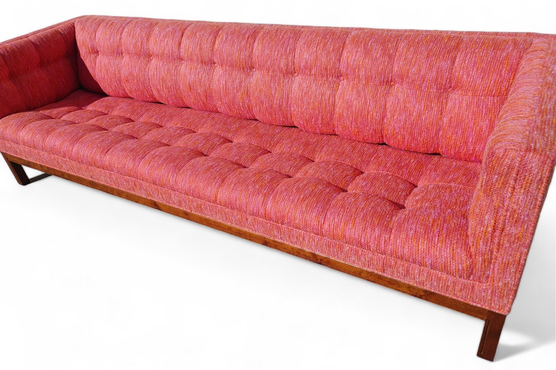 Mid Century Modern Walnut Base Tufted Sofa - Etsy