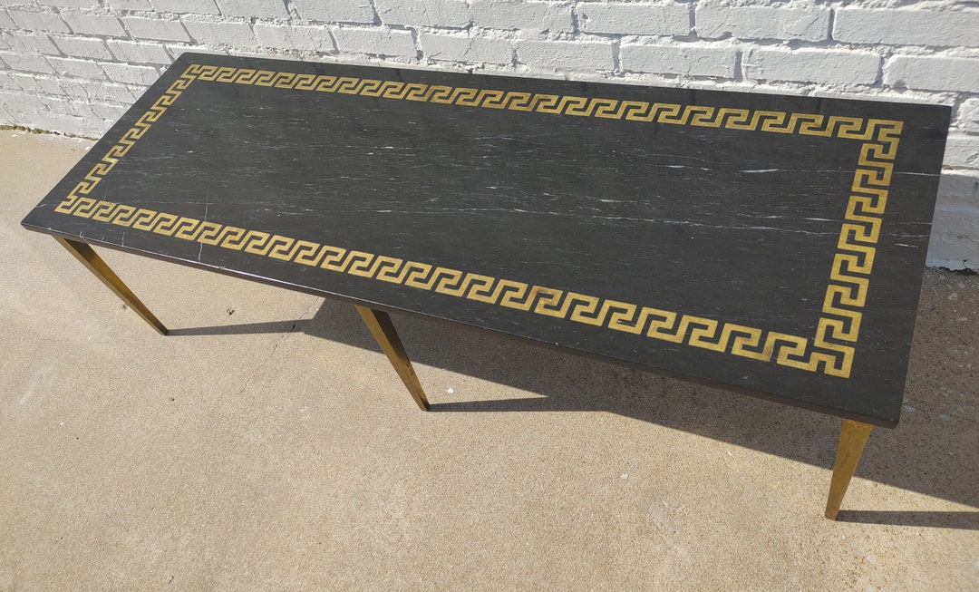 Mid Century Modern Greek Key Marble and Brass Table - Etsy