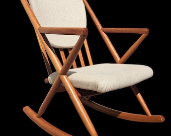 Mid Century Modern Rocking Chair Wood Fabric Retro Rocker Armchair ...