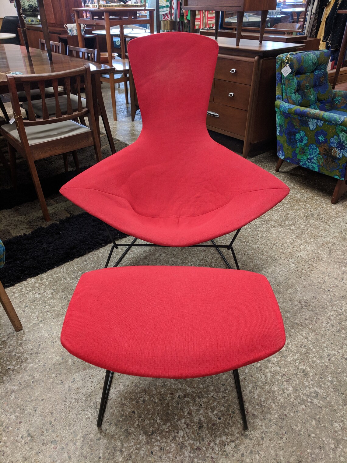 Mid Century Modern Red Knoll Bertoia Bird Chair and Ottoman - Etsy