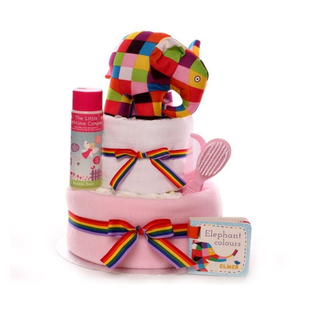 Large Elmer Nappy Cake With Elmer the Elephant Buggy Book - Etsy