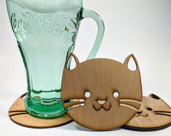 Wooden Cat Coasters Cute Coasters in Maple and Cherry - Etsy
