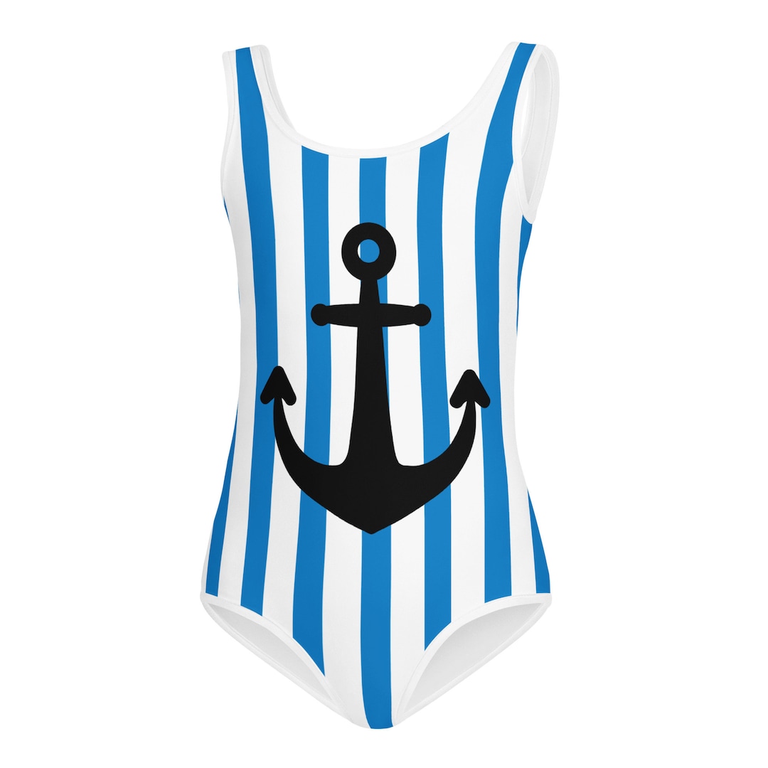Nautical Bathing Suit/ Girls Anchor Swimsuit/ Girls Striped Nautical ...