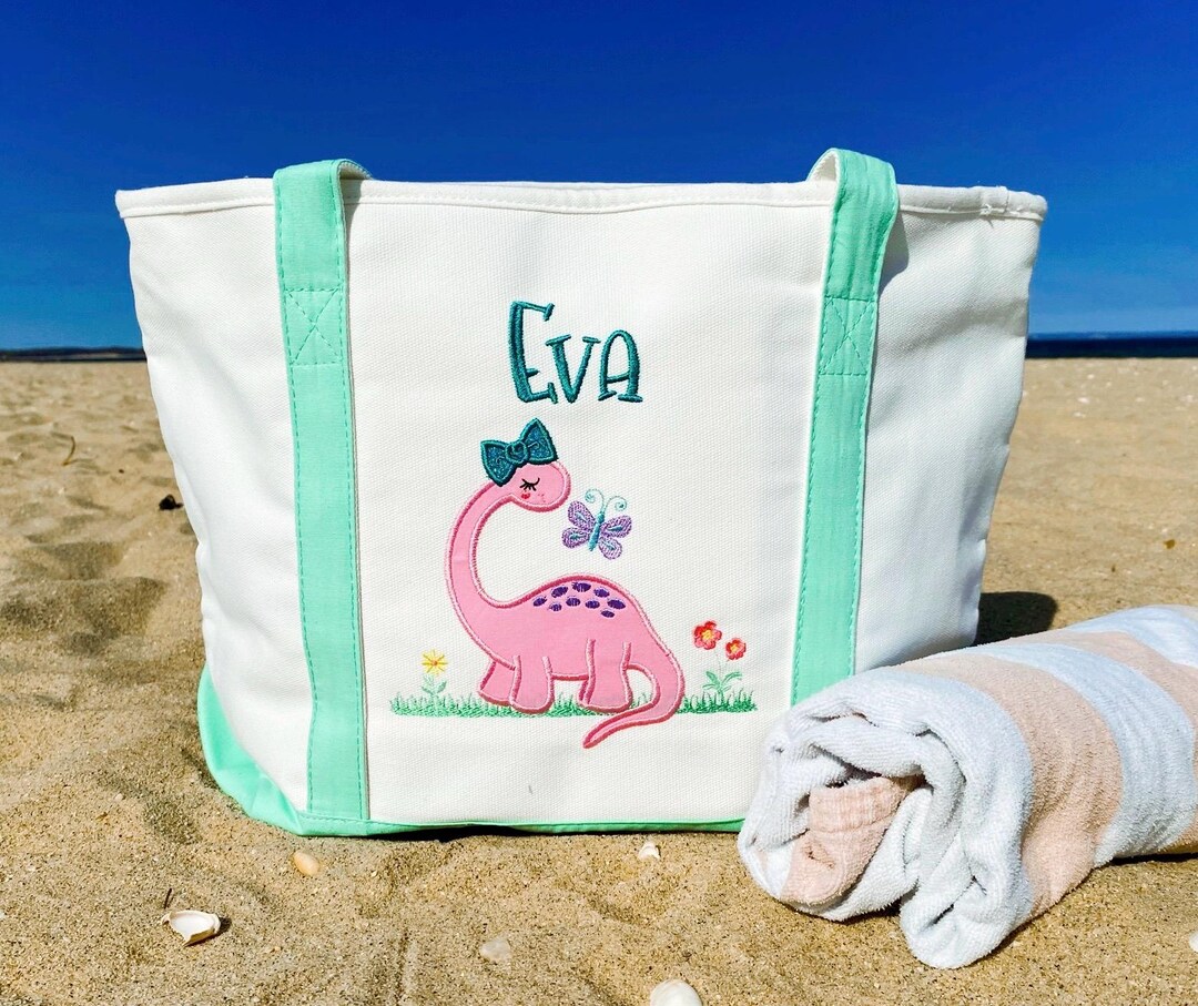 Personalized Kids Gym,beach,pool Tote Bag/girls Embroidered Dinosaur ...