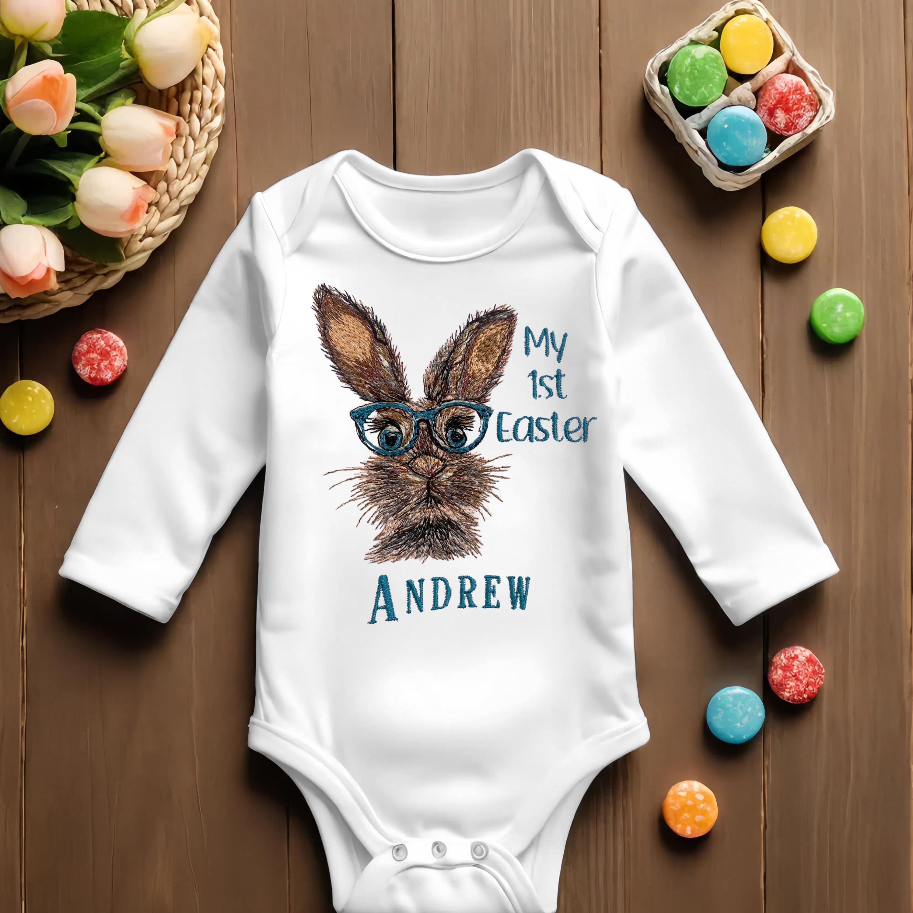 Baby Boy Bunny Onesie, Personalized Easter Onesie, Embroidered Easter ...