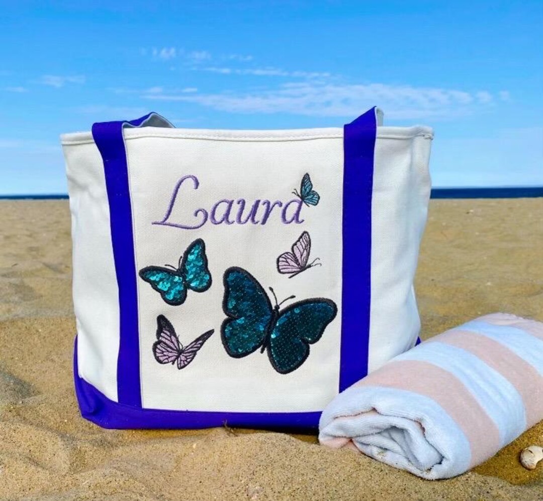 Personalized Kids Gym,beach,pool Tote Bag/girls Embroidered Butterfly ...