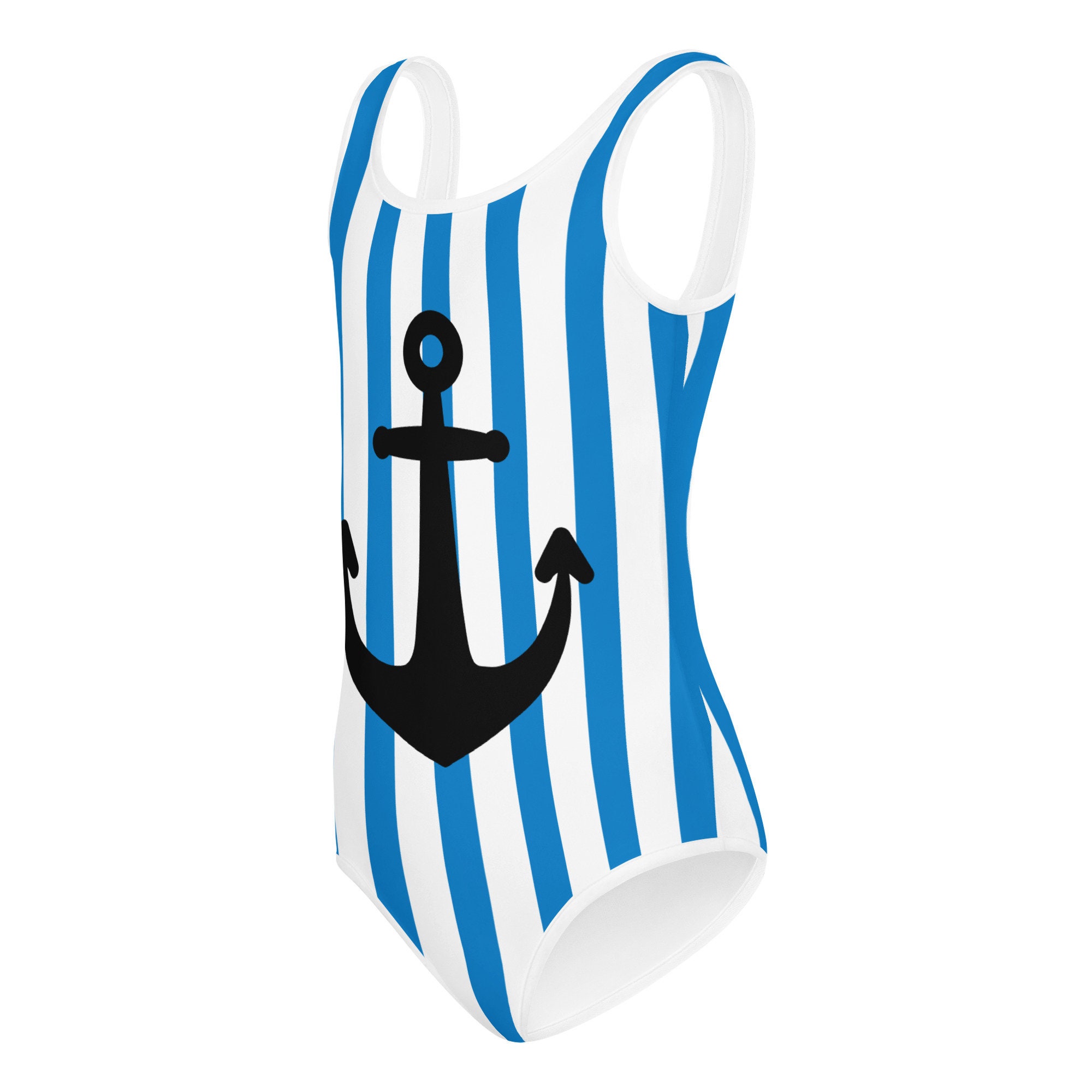 Nautical Bathing Suit/ Girls Anchor Swimsuit/ Girls Striped Nautical ...