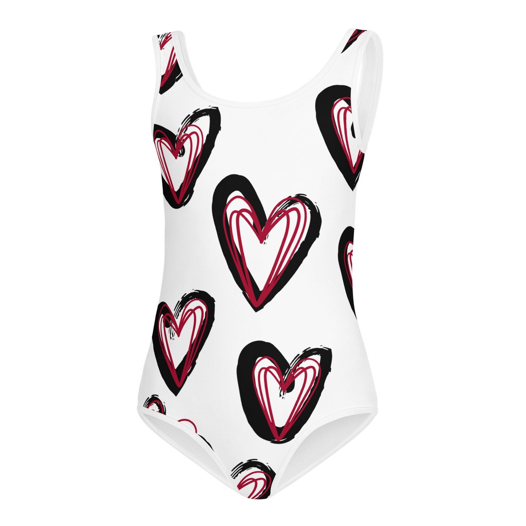 Heart Bathing Suit, Toddler Heart Swimsuit, Girls Black and Red Heart ...