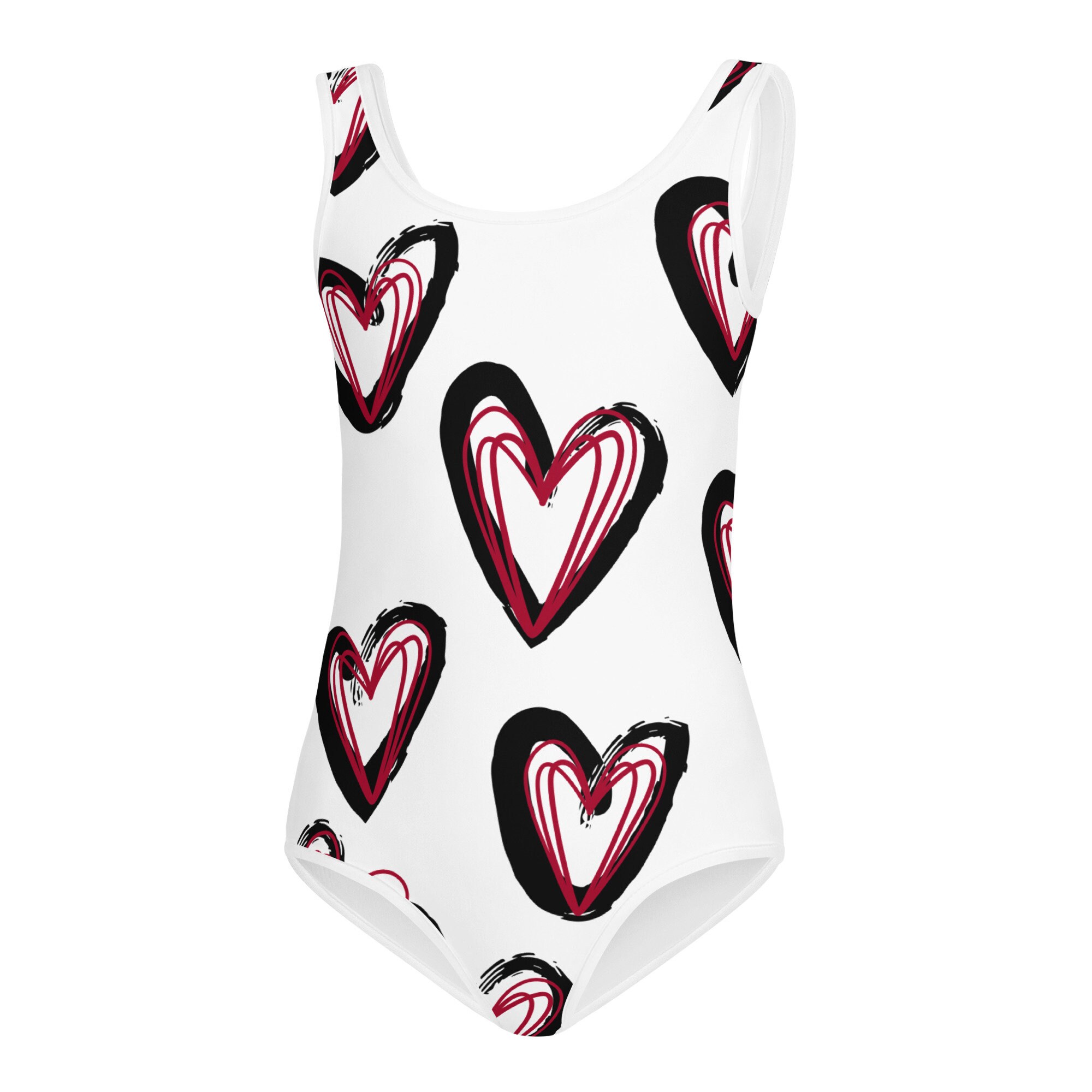 Heart Bathing Suit, Toddler Heart Swimsuit, Girls Black and Red Heart ...