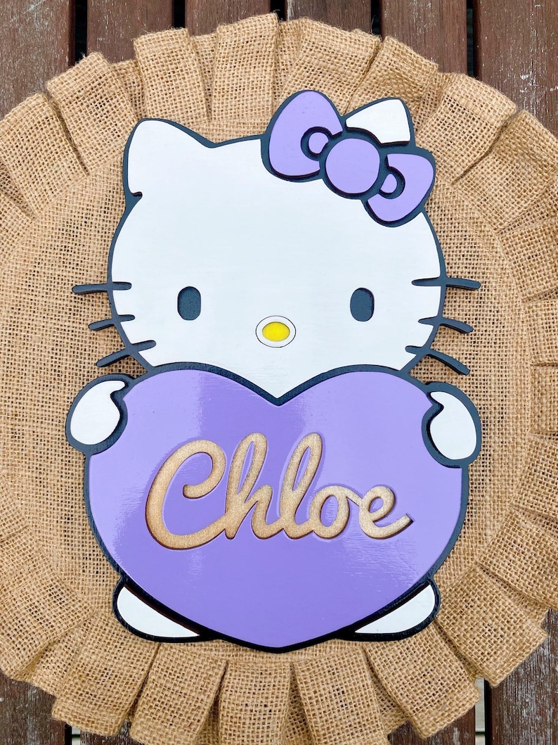 Hello Kitty Wood Name Sign/ Hello Kitty Wall Art/ Hello Kitty Door ...