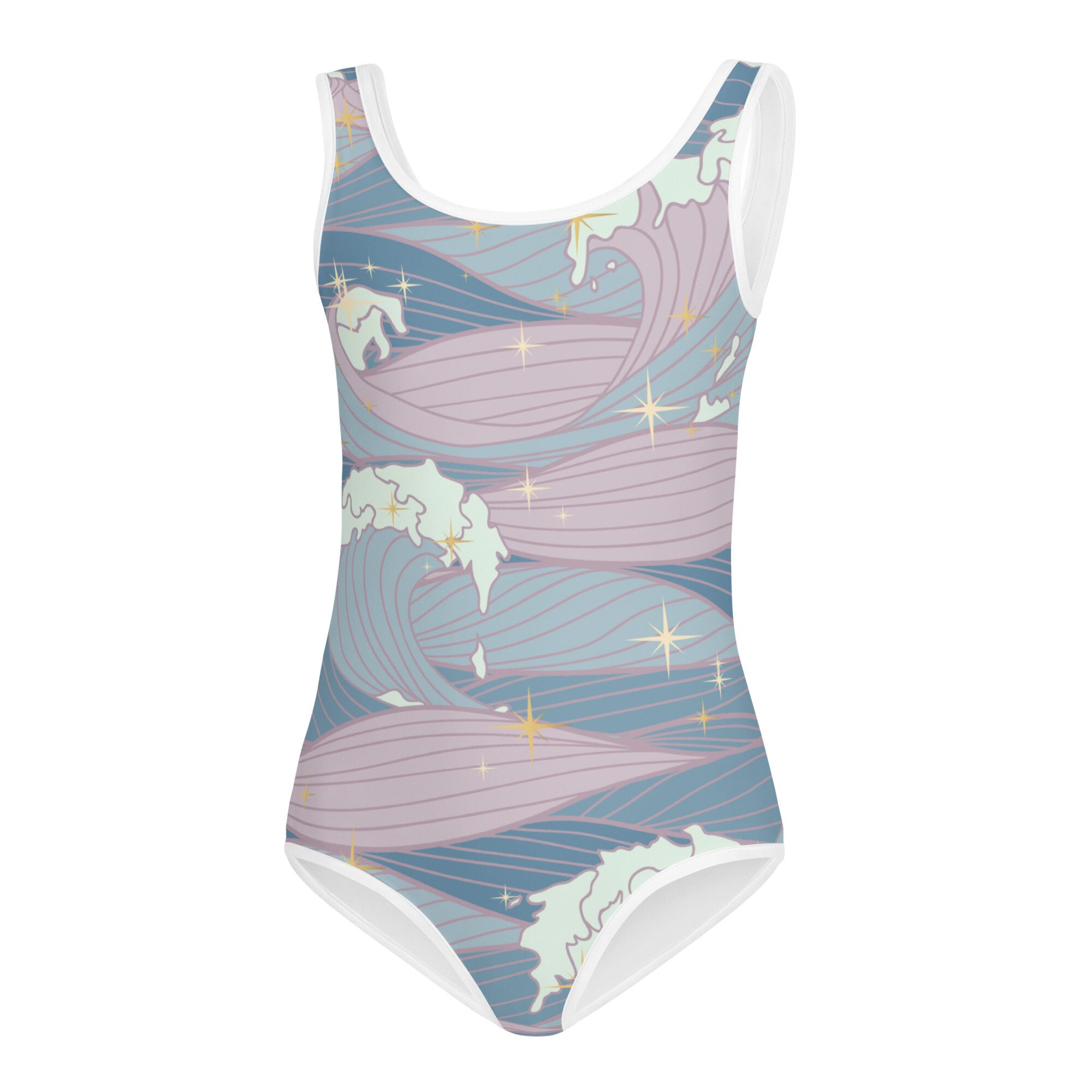 Girls Wave Swimsuit/ Toddler Ocean One-piece/ Pastel Bathing Suit ...
