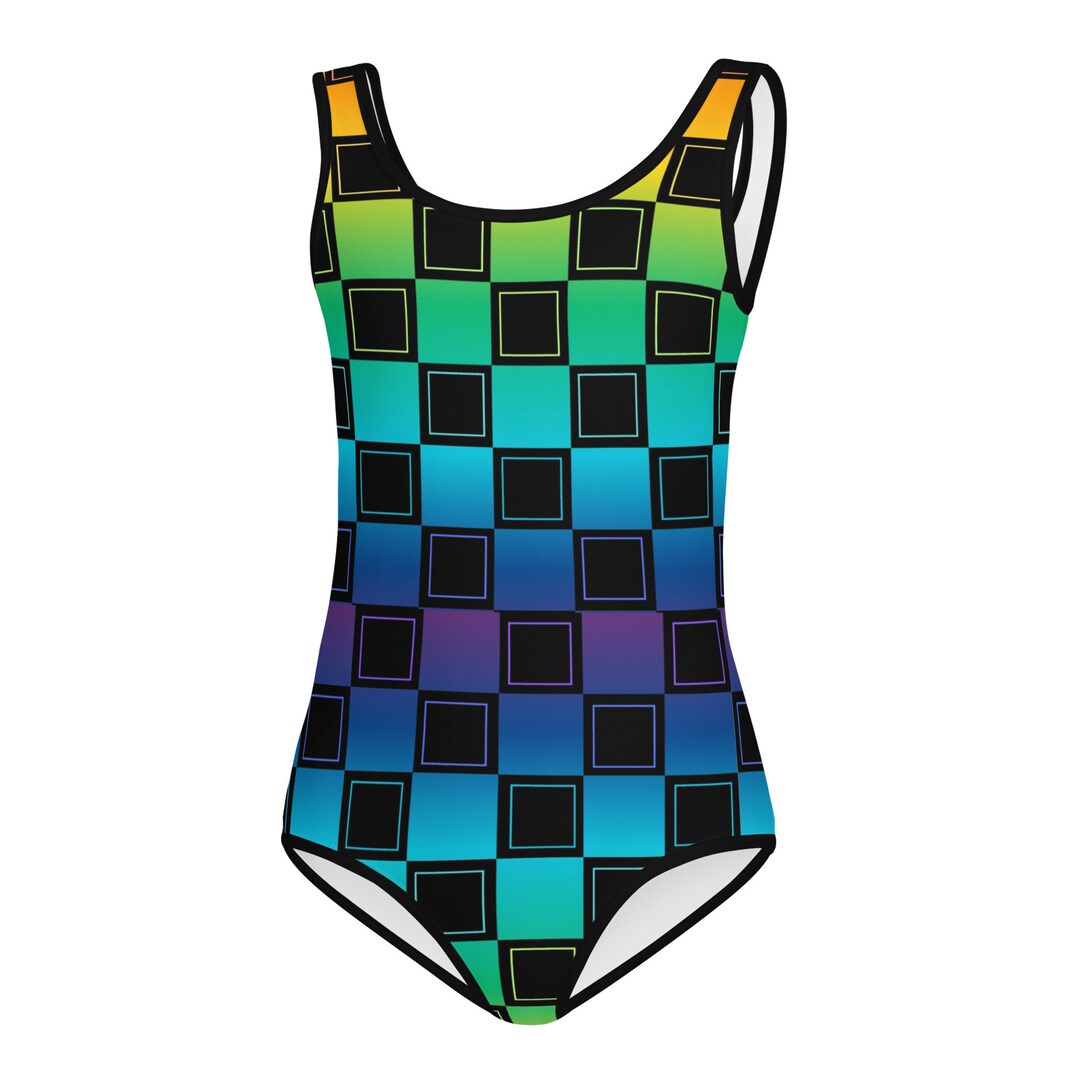 Girls Neon Checker Swimsuit/ Neon Bathing Suit/ Toddler Vibrant Checker ...