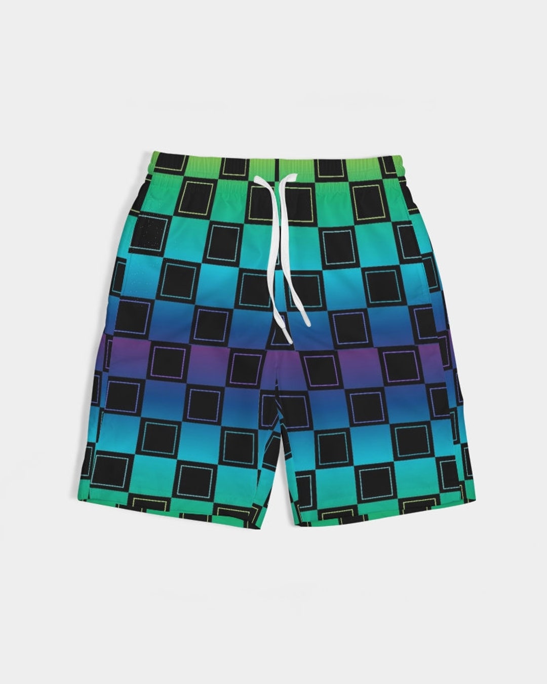 Boys Swim Trunks/ Boys Neon Checker Swim Shorts/ Boys Checker Swim ...