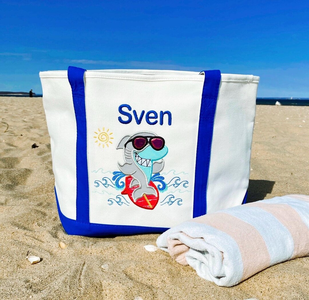 Personalized Kids Gym,beach,pool Tote Bag/boys Embroidered Shark Beach ...