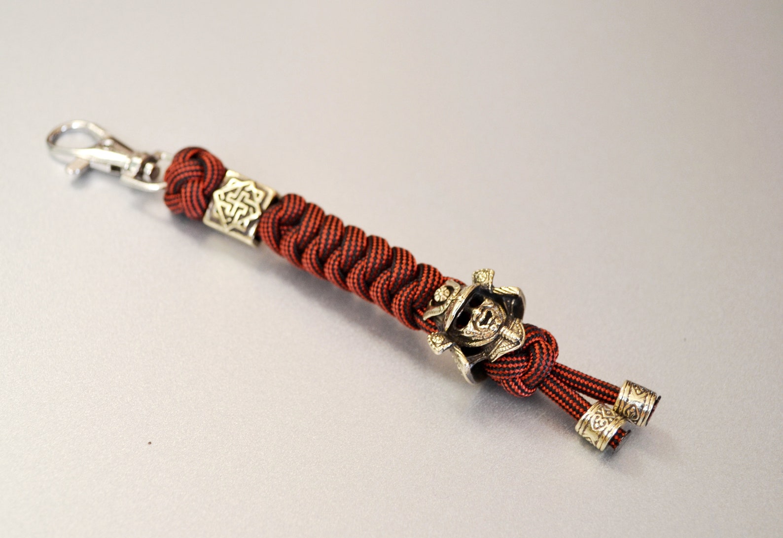 Keychain With Samurai Bead and Carabiner Brass Beads Unique | Etsy