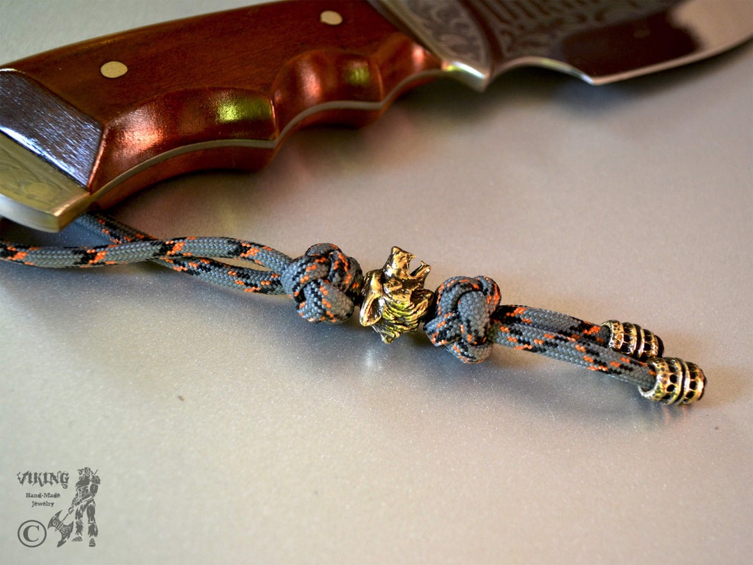 Knife Lanyard/keychain With Wolf Bead, Brass Beads, Unique Gift for Men ...