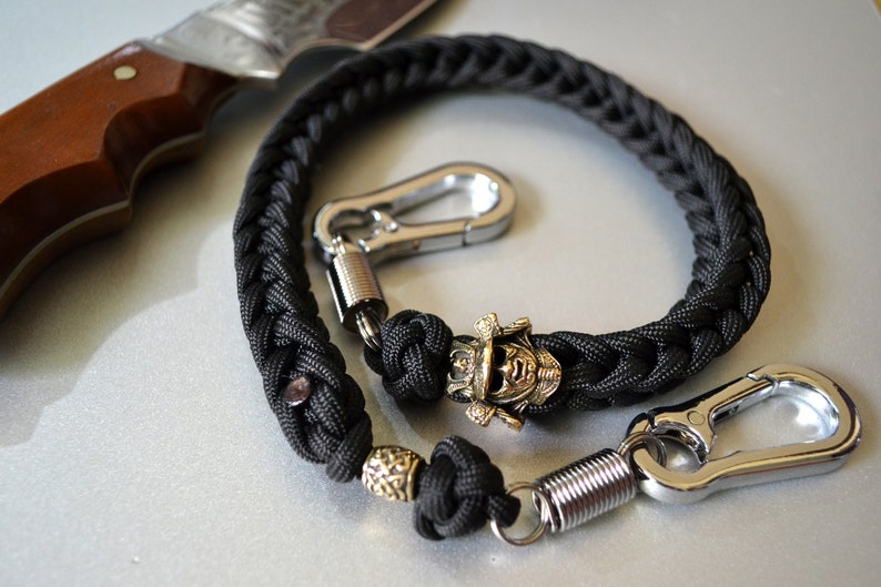 Wallet Jean Chain With Samurai Brass Bead, Jean Paracord Chain, Unique ...