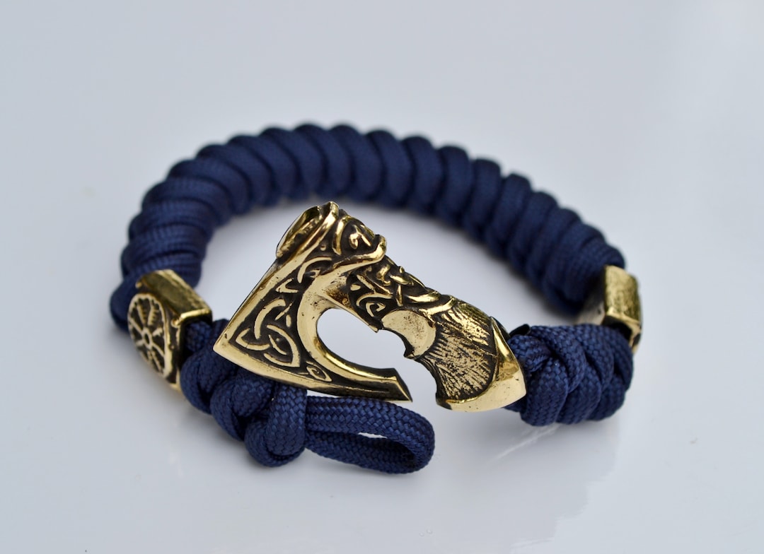 Paracord Viking Bracelet With Axe of Perun, Black-army Green Bracelet ...