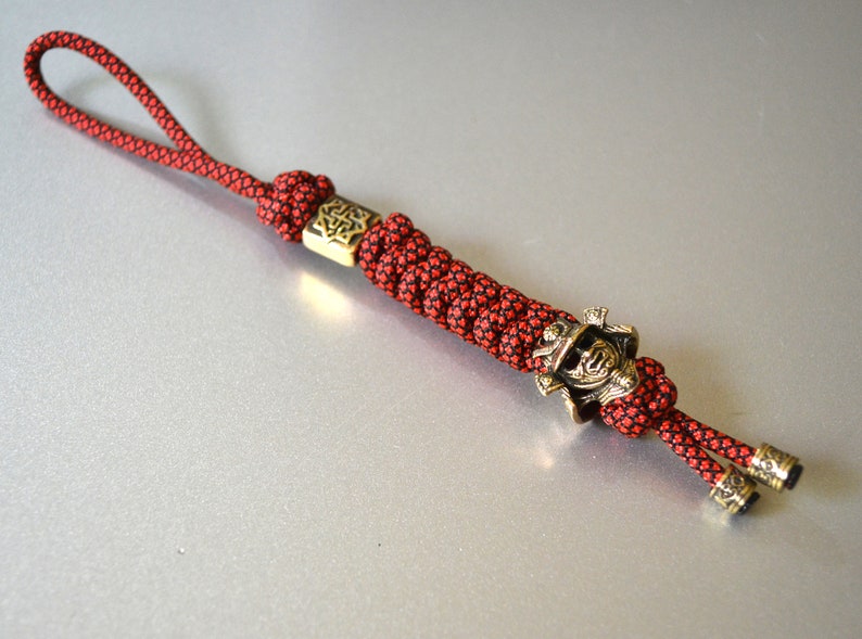 Paracord Knife Lanyard/keychain With Samurai Helmet Brass Beads ...