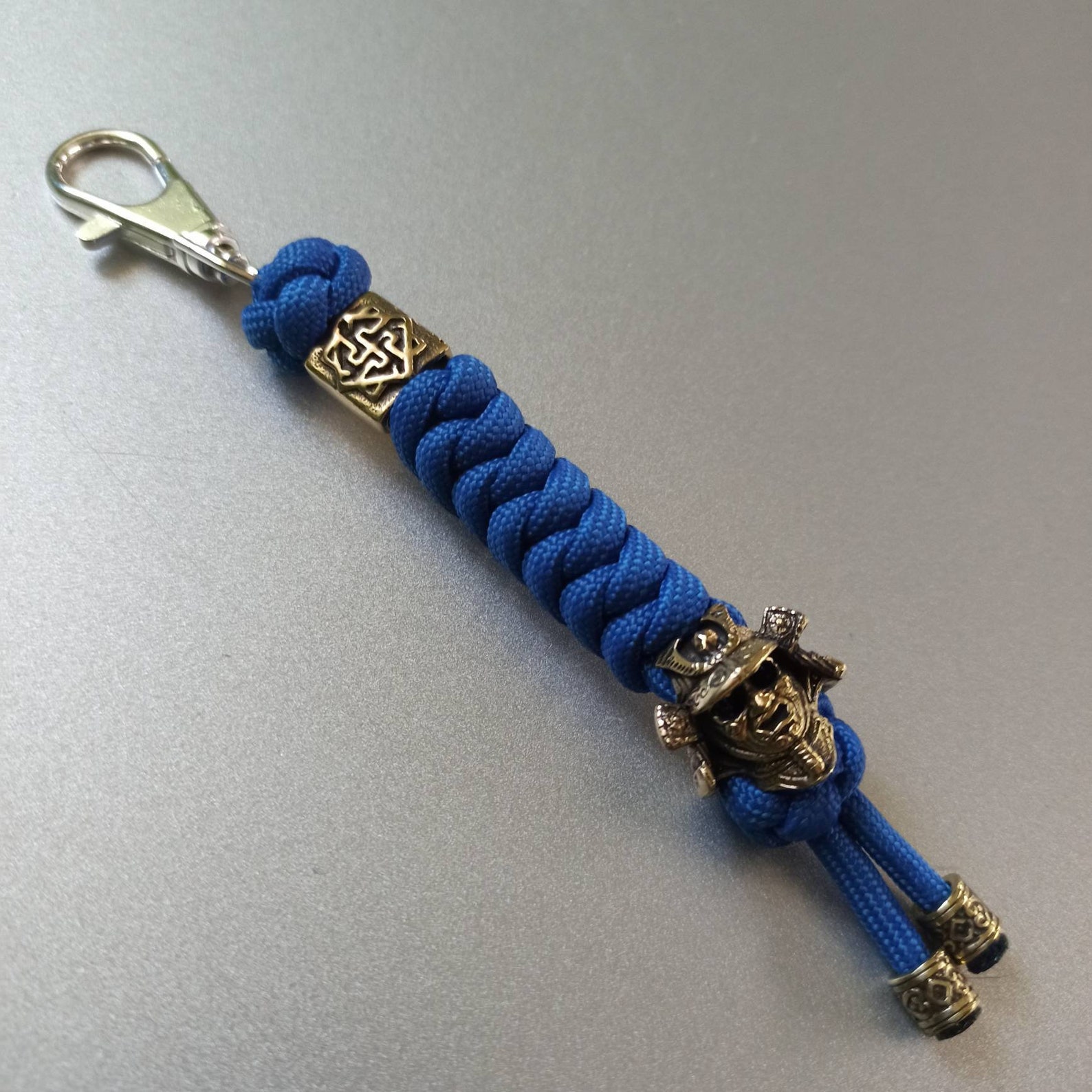Keychain With Samurai Bead and Carabiner Brass Beads Unique | Etsy